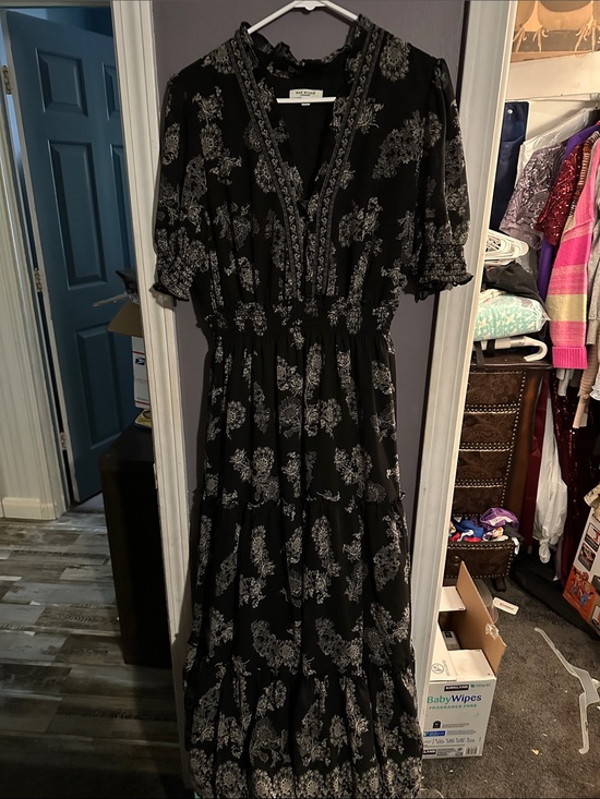 Max Studio | Dresses | Max Studio Black Maxi Dress With White Paisley ...